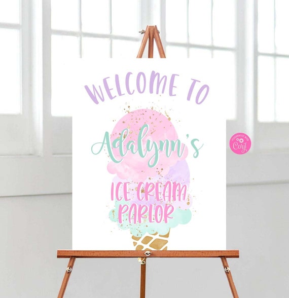 Editable Ice Cream Welcome Sign Ice Cream Birthday Party Pink - Etsy