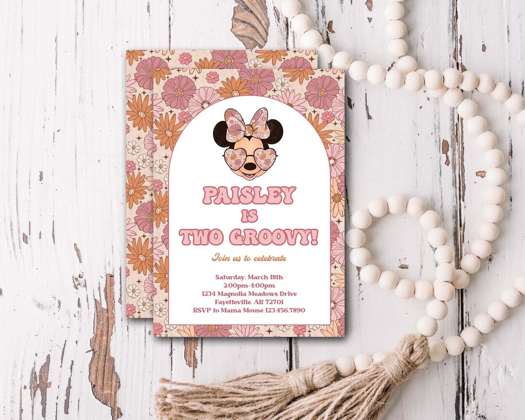 Groovy Minnie Invitation Two Groovy Retro Two Wild Minnie Mouse ...
