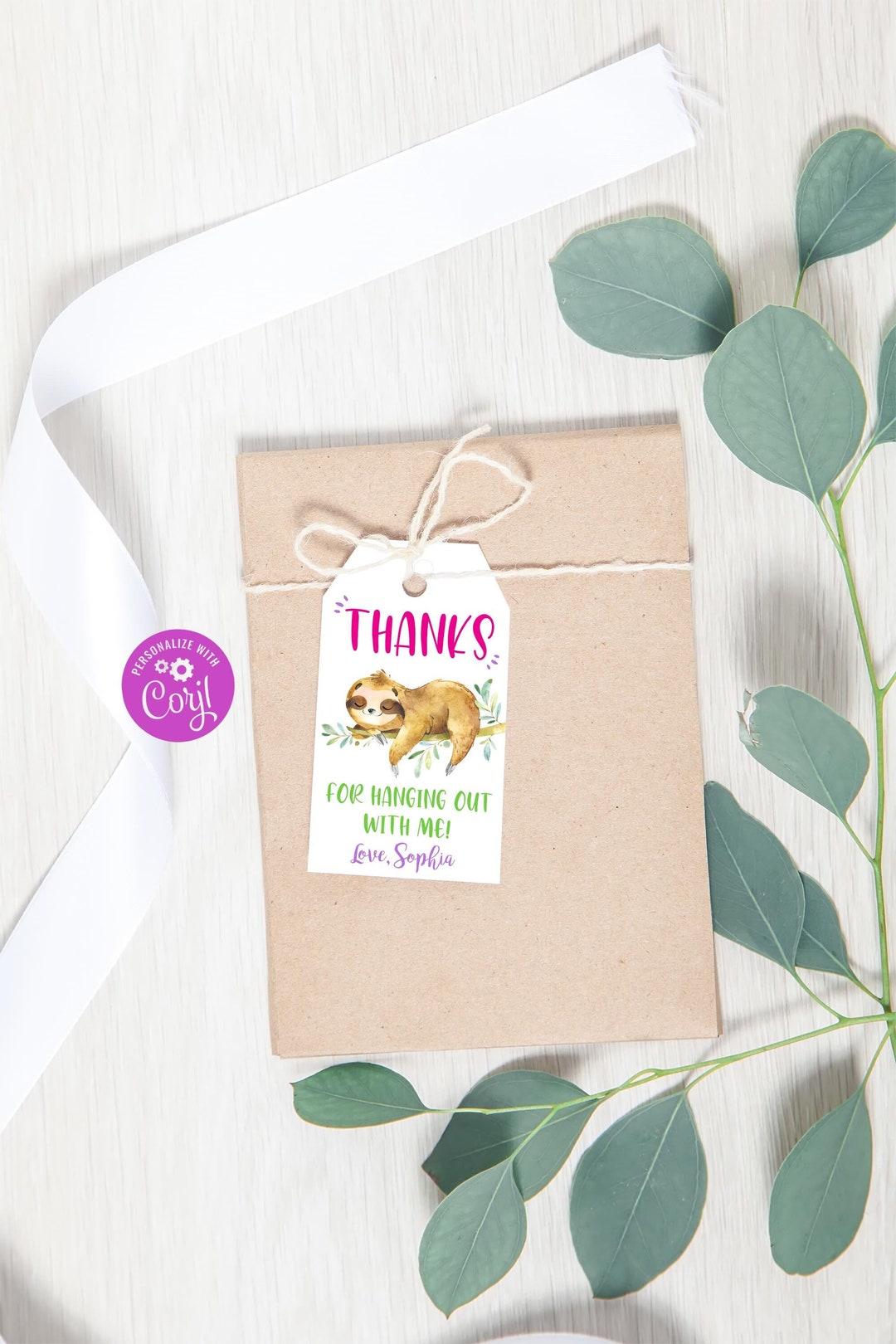 Editable Sloth Favor Tags, Thanks for Hanging Out, Sloths, Sloth Party ...