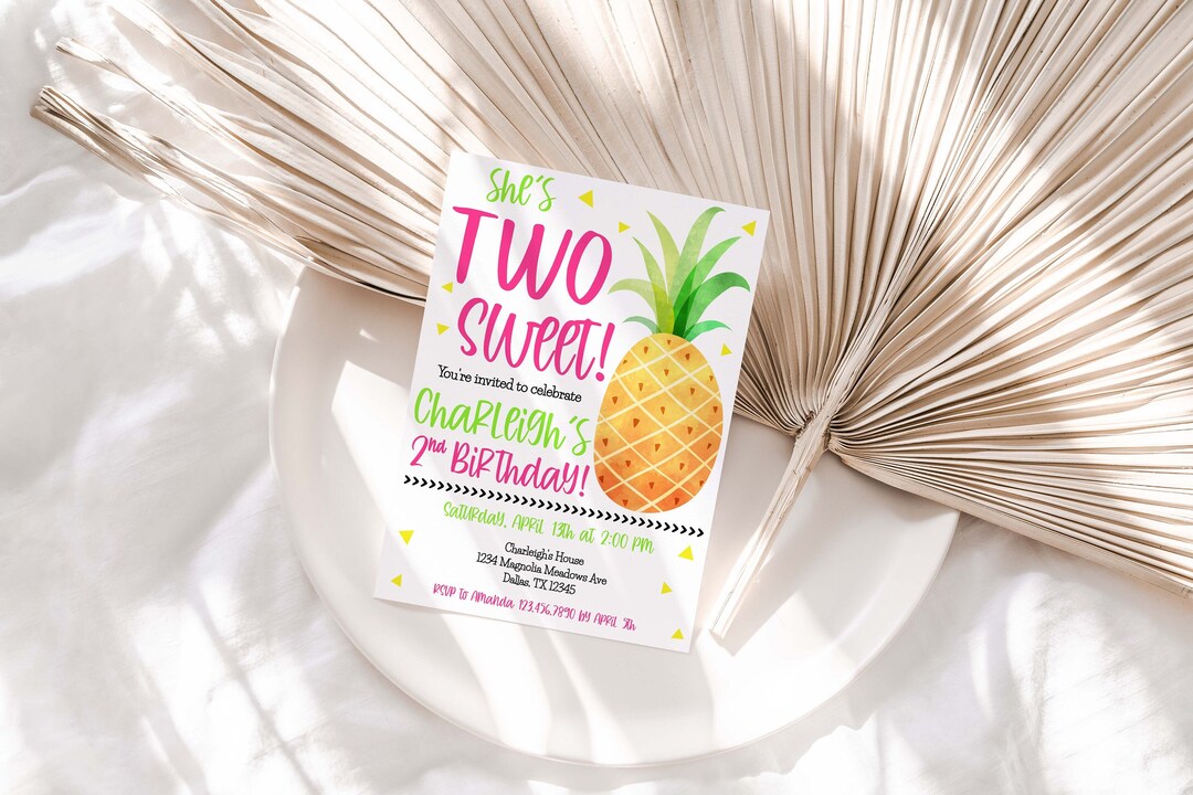 Editable Pineapple Birthday Invitation Two Sweet Pineapple Invitation ...