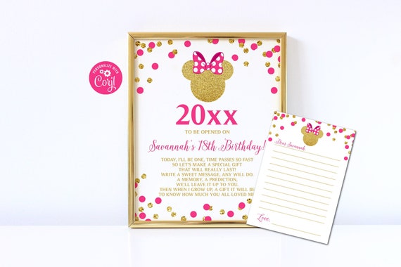 Editable Minnie Mouse Time Capsule Pink and Gold Minnie Mouse - Etsy