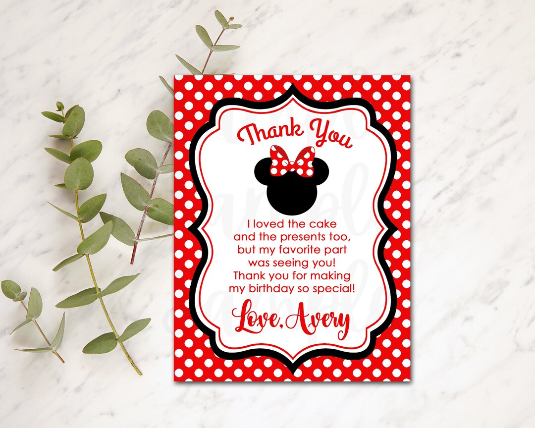 Minnie Mouse Thank You Notes, Red and Black Minnie Mouse Thank You ...