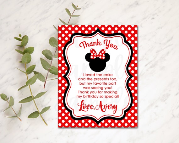 Minnie Mouse Thank You Notes Red and Black Minnie Mouse Thank - Etsy