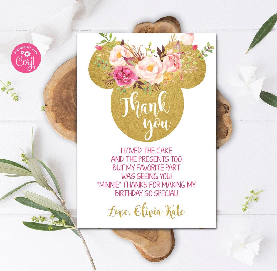 Editable Minnie Mouse Thank You Card Minnie Mouse Thank You Note Minnie ...
