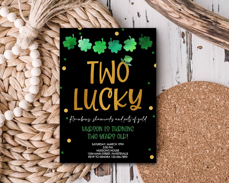 Editable Two Lucky Birthday Invitation St Patricks Day 2nd - Etsy