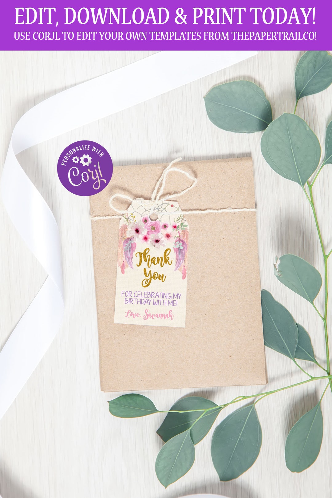 Editable Dream Catcher Favor Tags, Gift Tags, Thank You Tags, Dream ...