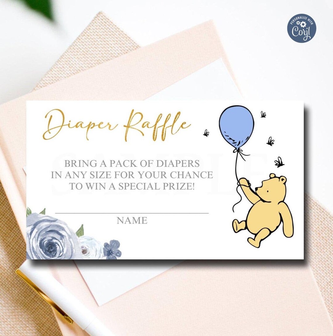 Editable Winnie the Pooh Diaper Raffle Card Winnie the Pooh Baby Shower ...
