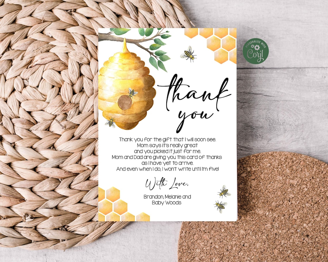 Editable Bee Thank You Note Bees Honey Bees Thank You Card Bee - Etsy