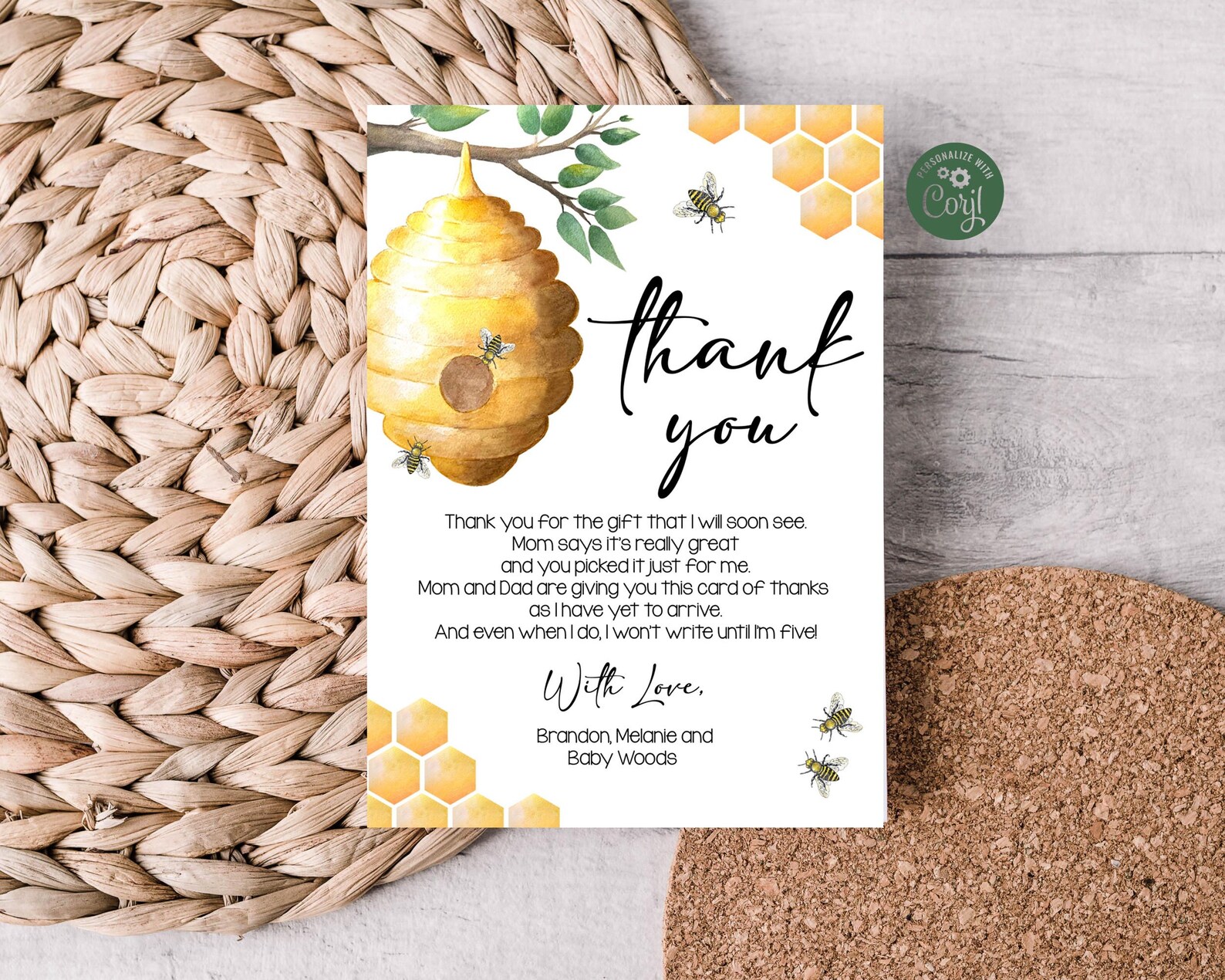 Editable Bee Thank You Note Bees Honey Bees Thank You Card Bee - Etsy