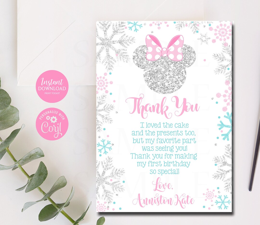 Editable Minnie Mouse Thank You Card Minnie Mouse Thank You Note Minnie ...