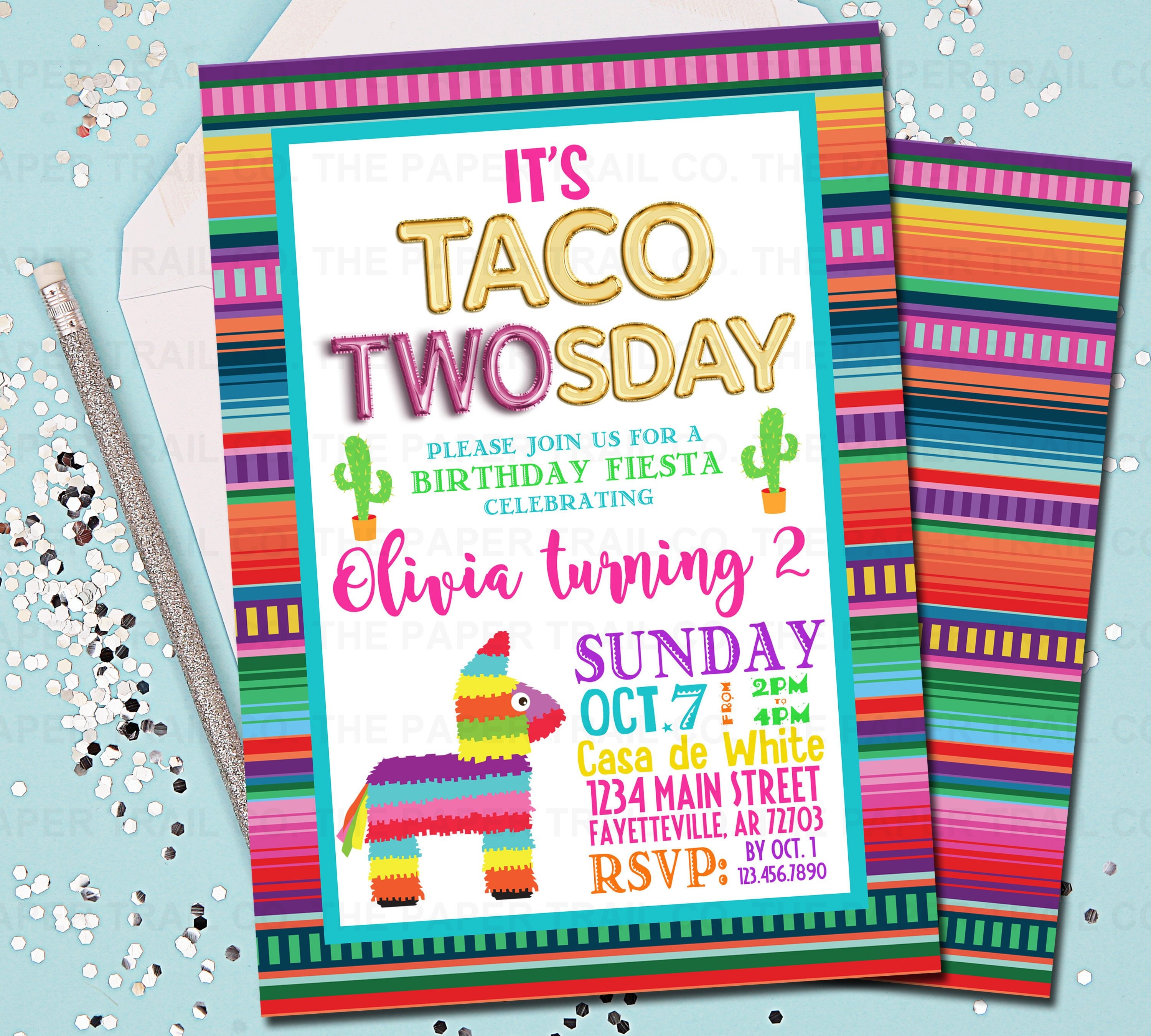 Girl Fiesta Taco Party Cactus Printable 5x7 Taco Twosday Birthday ...