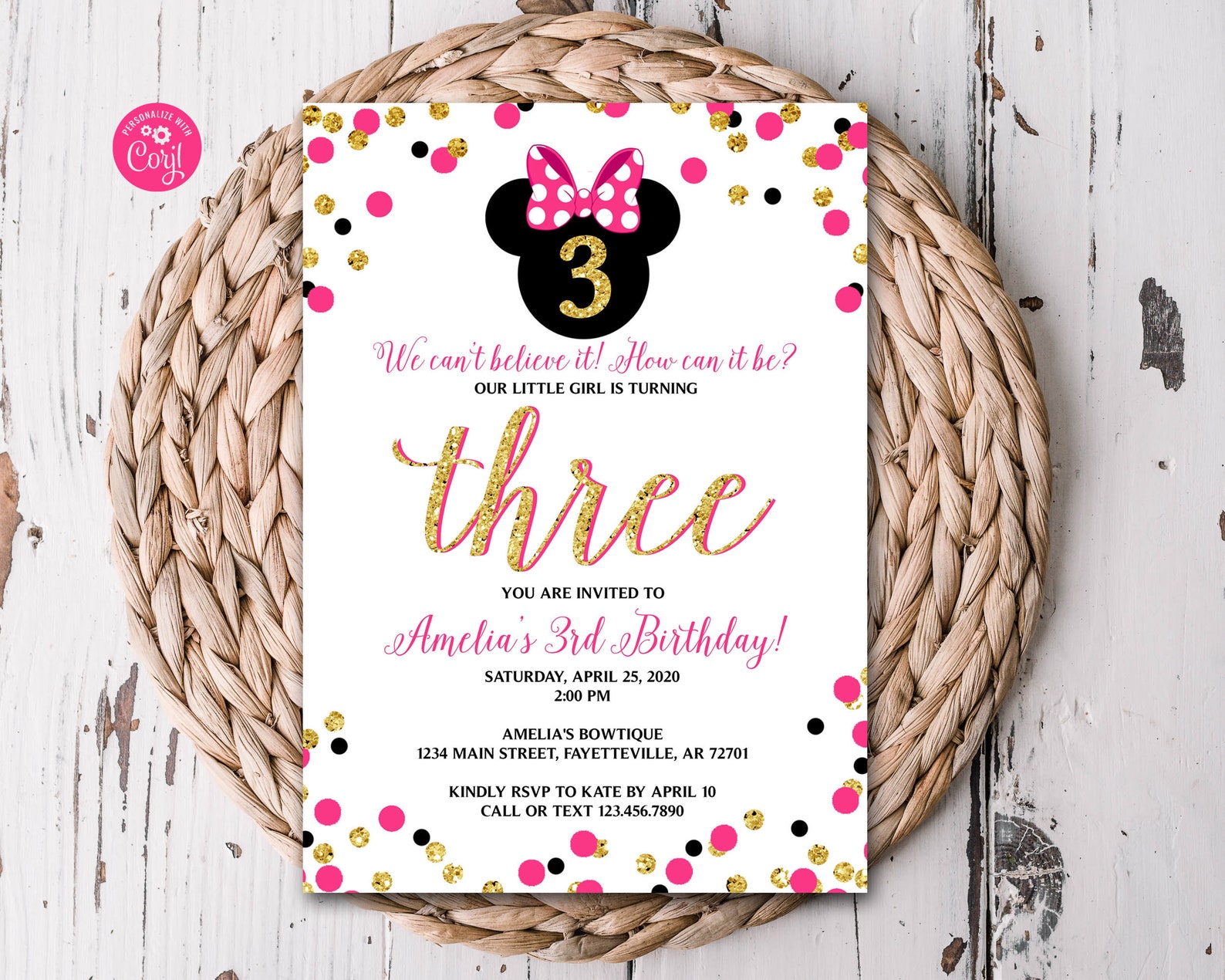 Editable Minnie Mouse Invitation Minnie Mouse Birthday - Etsy