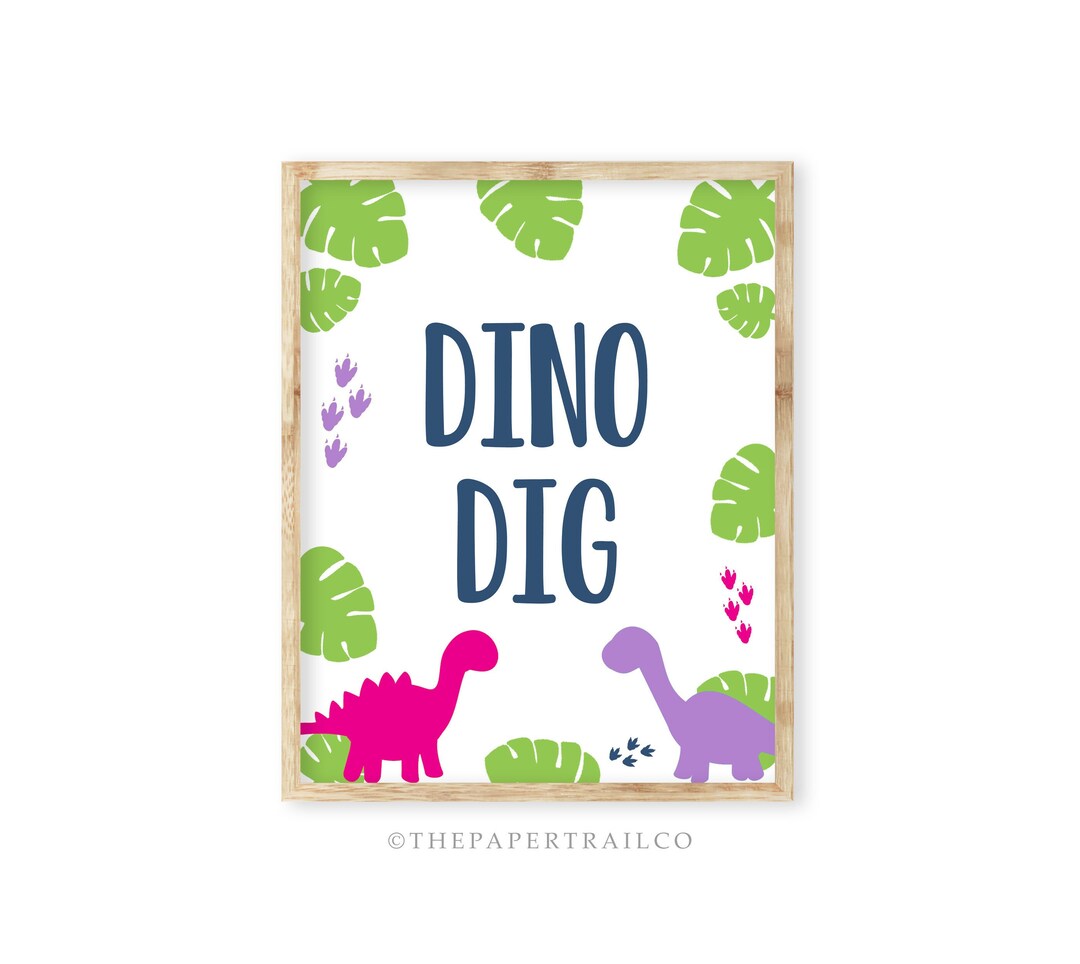 Dino Dig Sign Dinosaur Party Game Table Sign Pink Dinosaur Birthday ...