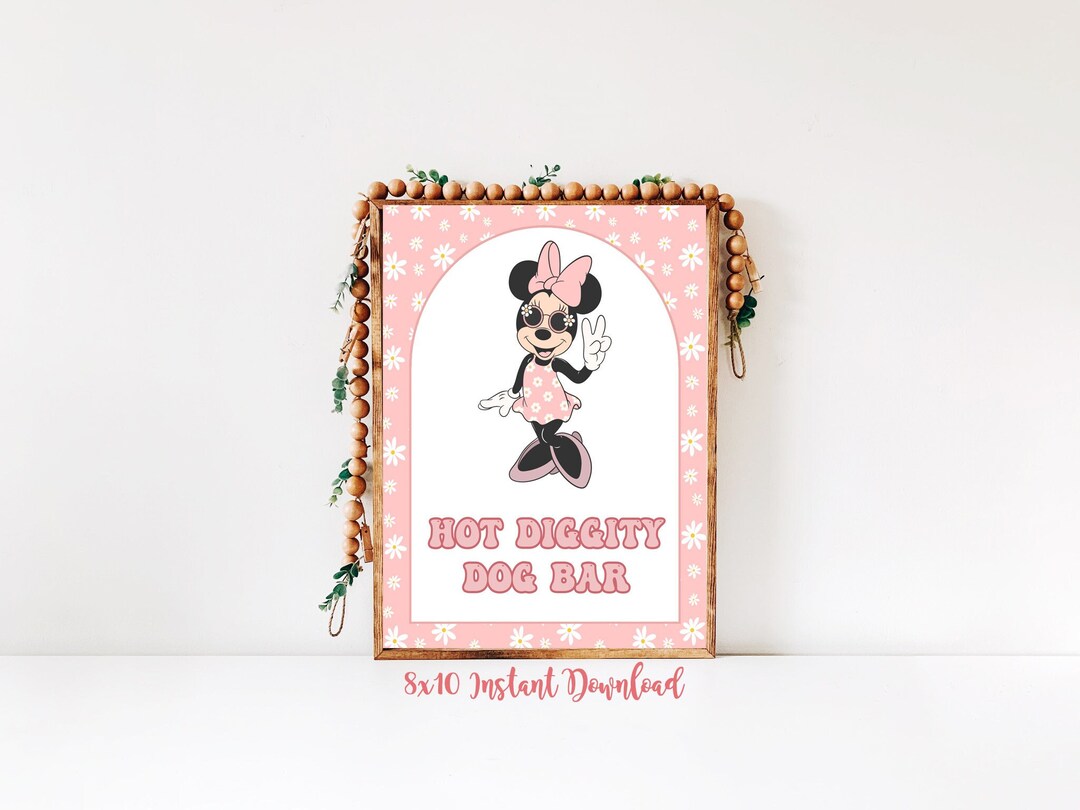 Groovy Minnie Hot Diggity Dog Bar Sign Daisy Minnie Mouse Pink Party ...
