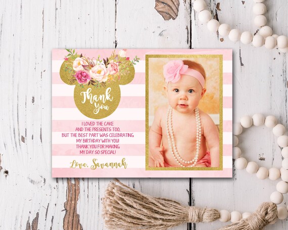 Minnie Mouse Thank You Cards With Photo Thank You Notes - Etsy