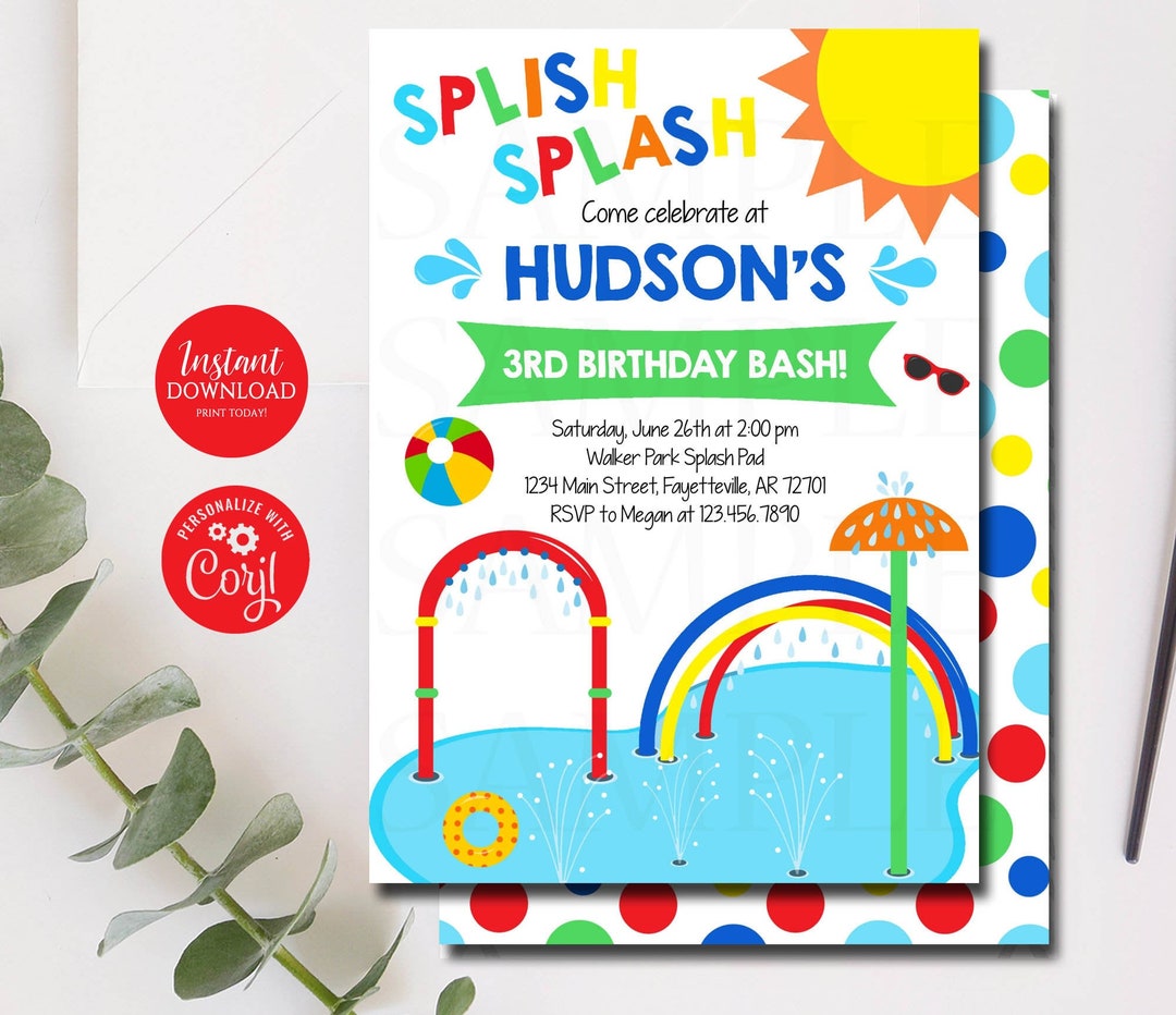 Editable Splash Pad Birthday Invitation, Water Park, Splash Pad ...
