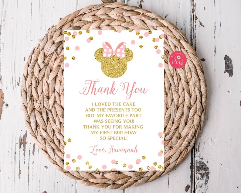 Editable Minnie Mouse Thank You Card Minnie Mouse Birthday | Etsy