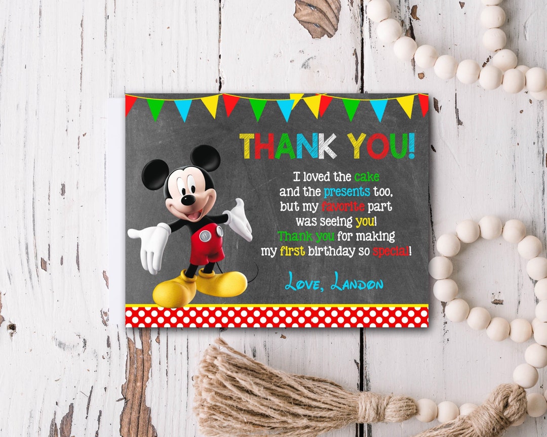 Editable Mickey Mouse Thank You Card Mickey Mouse Thank You Note Thank ...