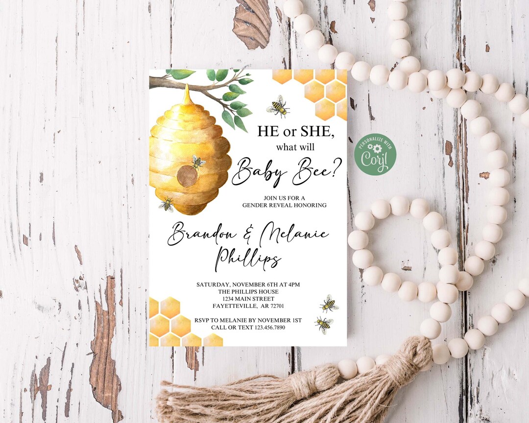 Editable Bee Gender Reveal Invitation What Will Baby Bee Invite Honey ...