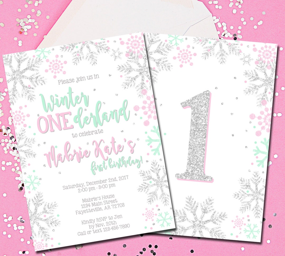 Winter Onederland Invitation, First Birthday, 1st, Pink and Silver ...