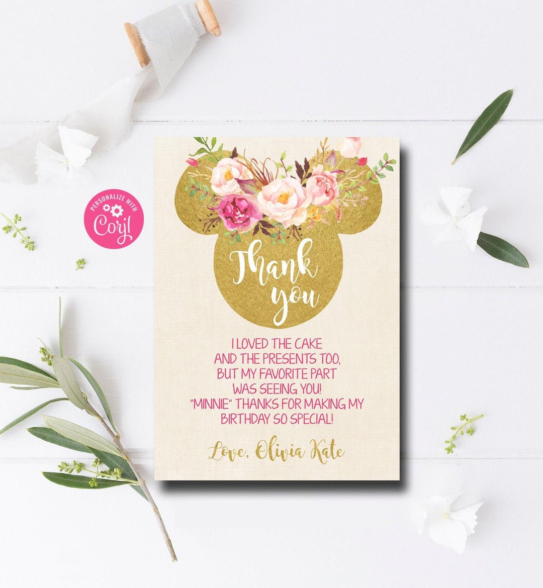 Editable Minnie Mouse Thank You Card Minnie Mouse Thank You Note Minnie ...