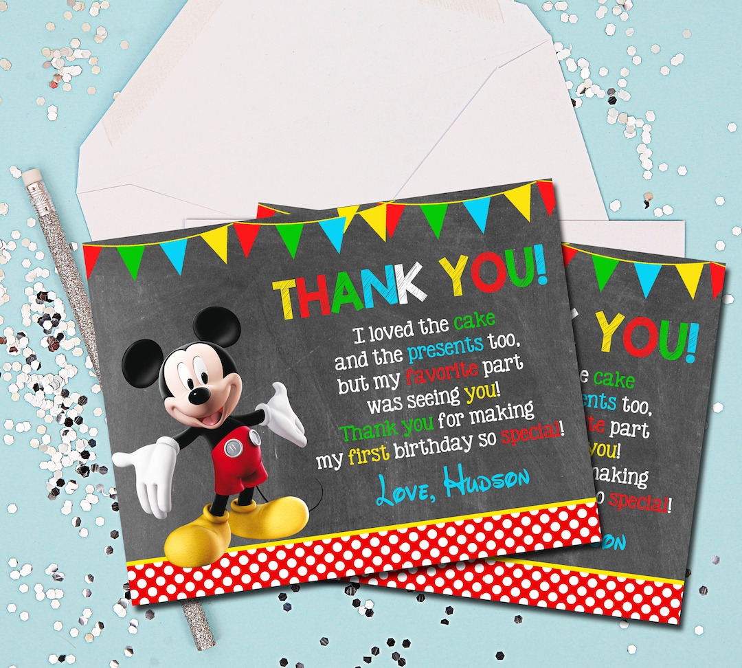 Mickey Mouse Thank You Card Mickey Mouse Thank You Note - Etsy