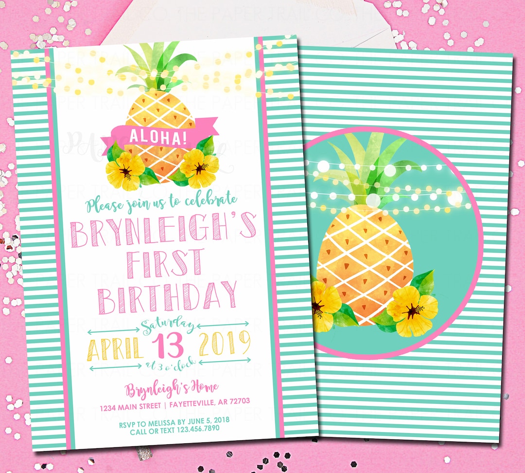 Tropical Birthday Invitation, Pineapple Birthday Invitation, Girl ...