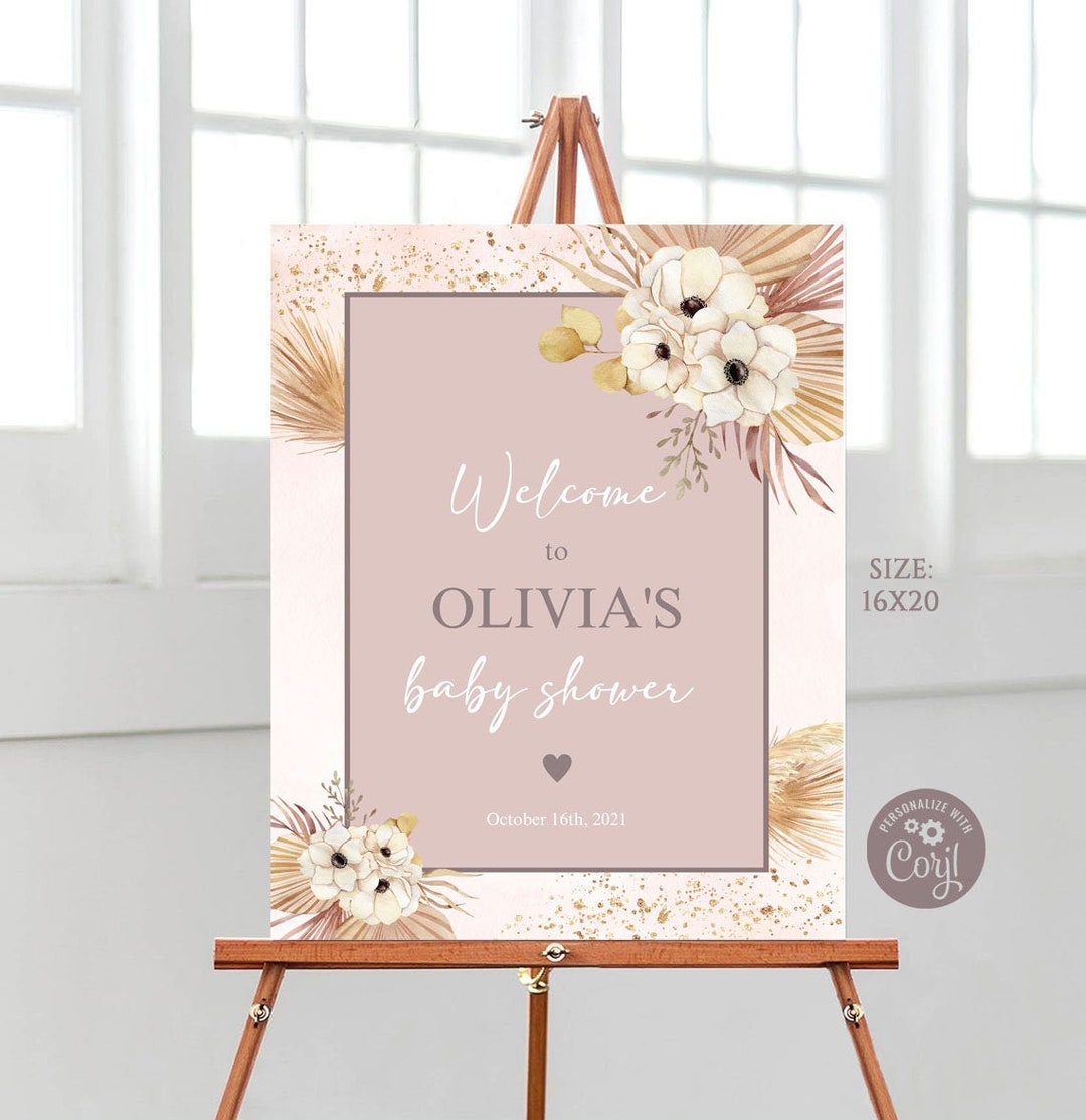 Editable Pampas Grass Welcome Sign Bohemian Baby Shower Welcome Sign ...