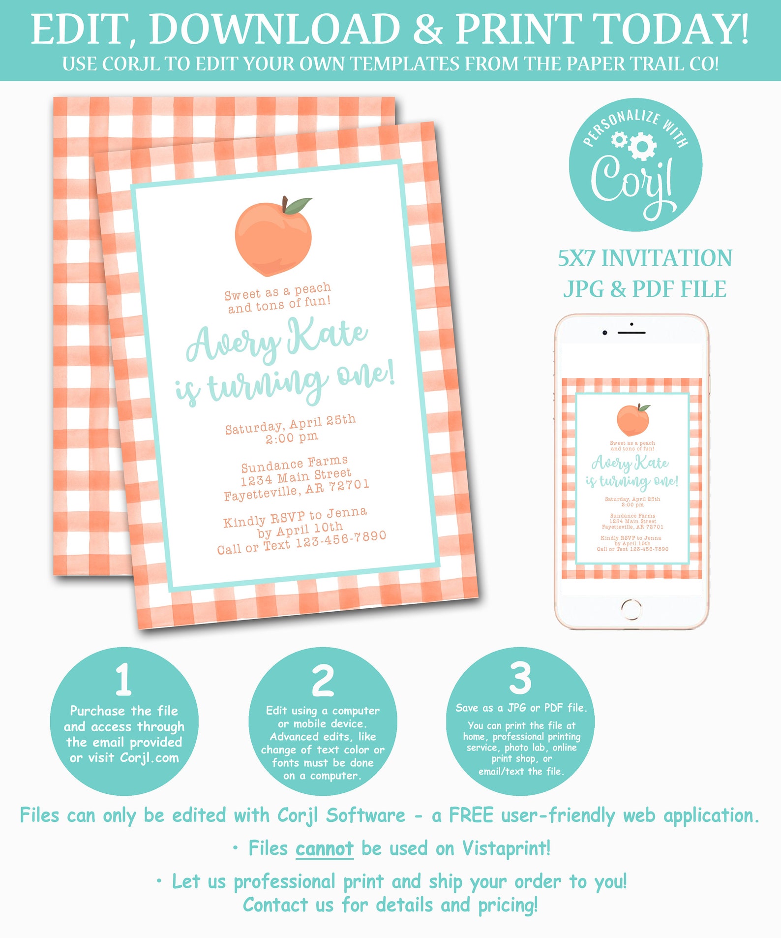 Editable Peach Birthday Invitation Sweet as a Peach Peach - Etsy
