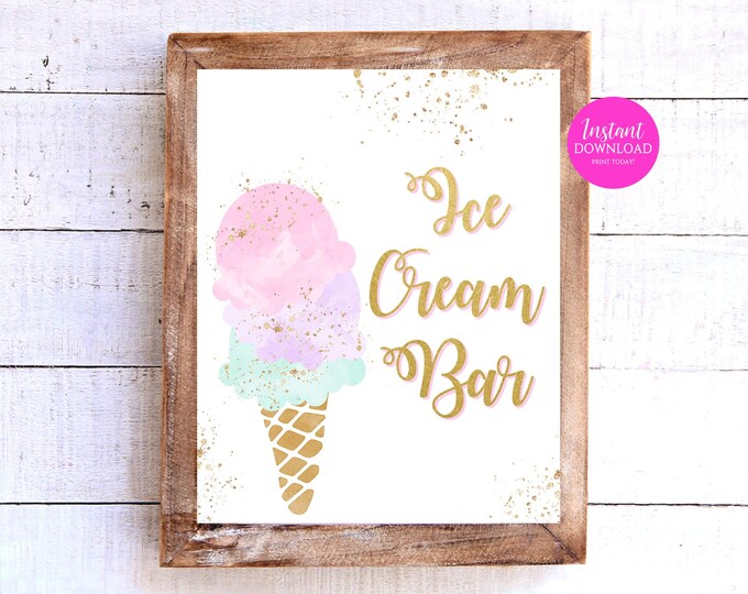 Ice Cream Bar Sign Ice Cream Social Birthday Ice Cream Truck Party Sign ...
