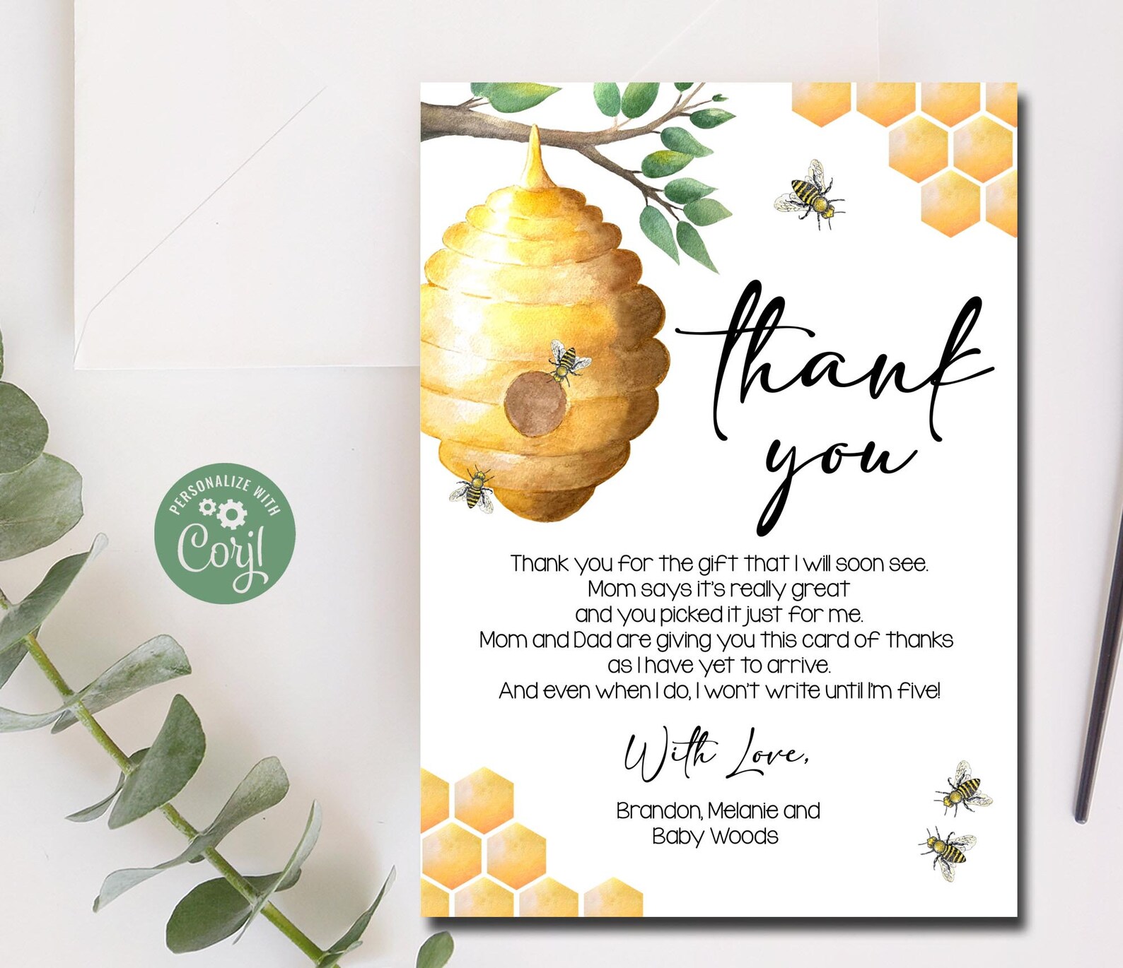 Editable Bee Thank You Note Bees Honey Bees Thank You Card Bee - Etsy