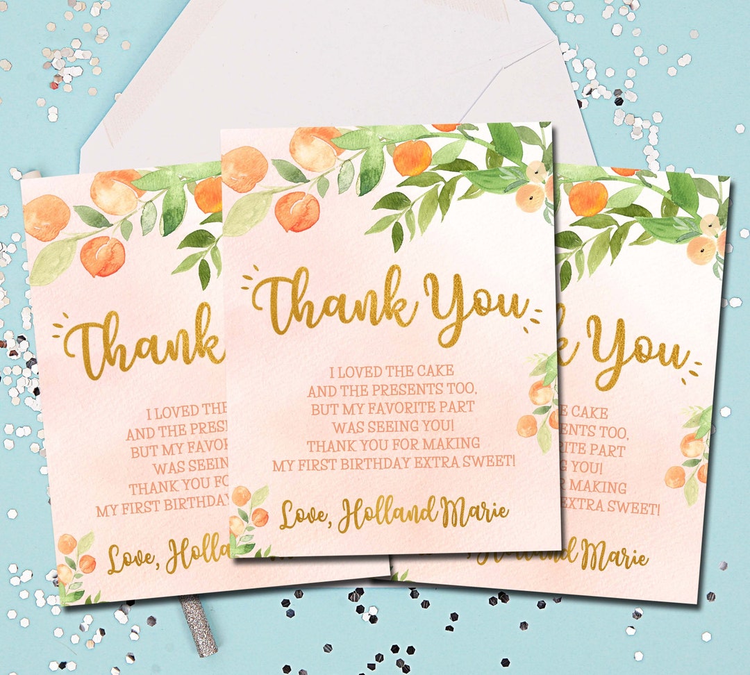 Peach Thank You Cards, Peach Thank You Notes, Birthday, Peach, Sweet as ...