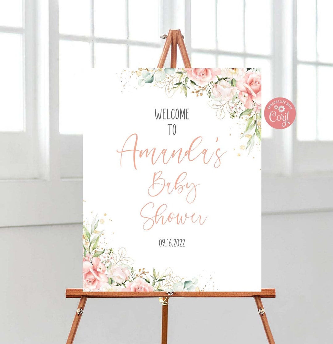 Editable Floral Welcome Sign Blush Pink Gold Floral Welcome Sign Baby ...