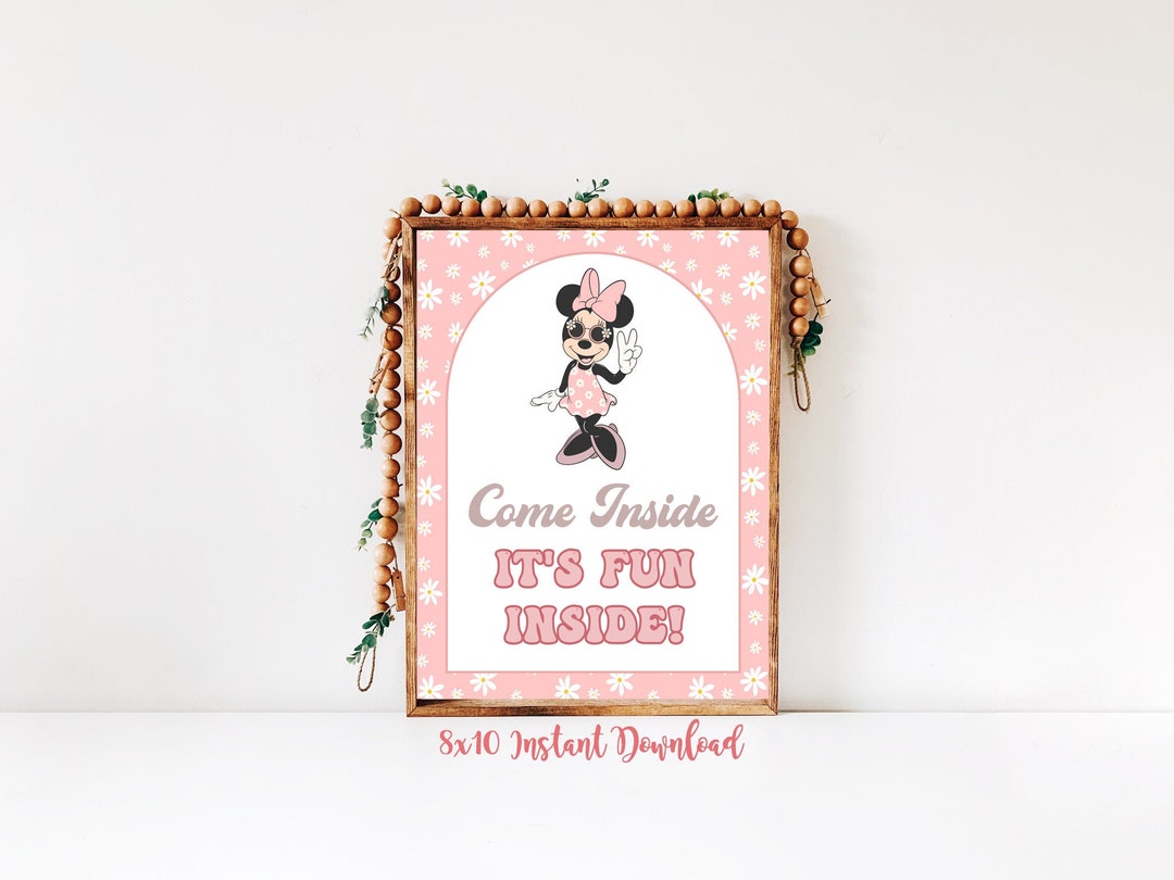 Groovy Minnie Come Inside It's Fun Inside Sign Daisy Minnie Mouse Pink ...