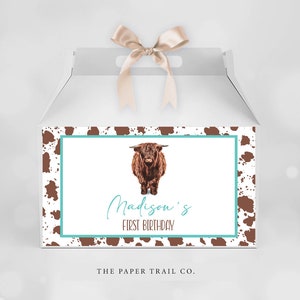 Editable Highland Cow Birthday Party Treat Box Labels Cow Print Holy ...