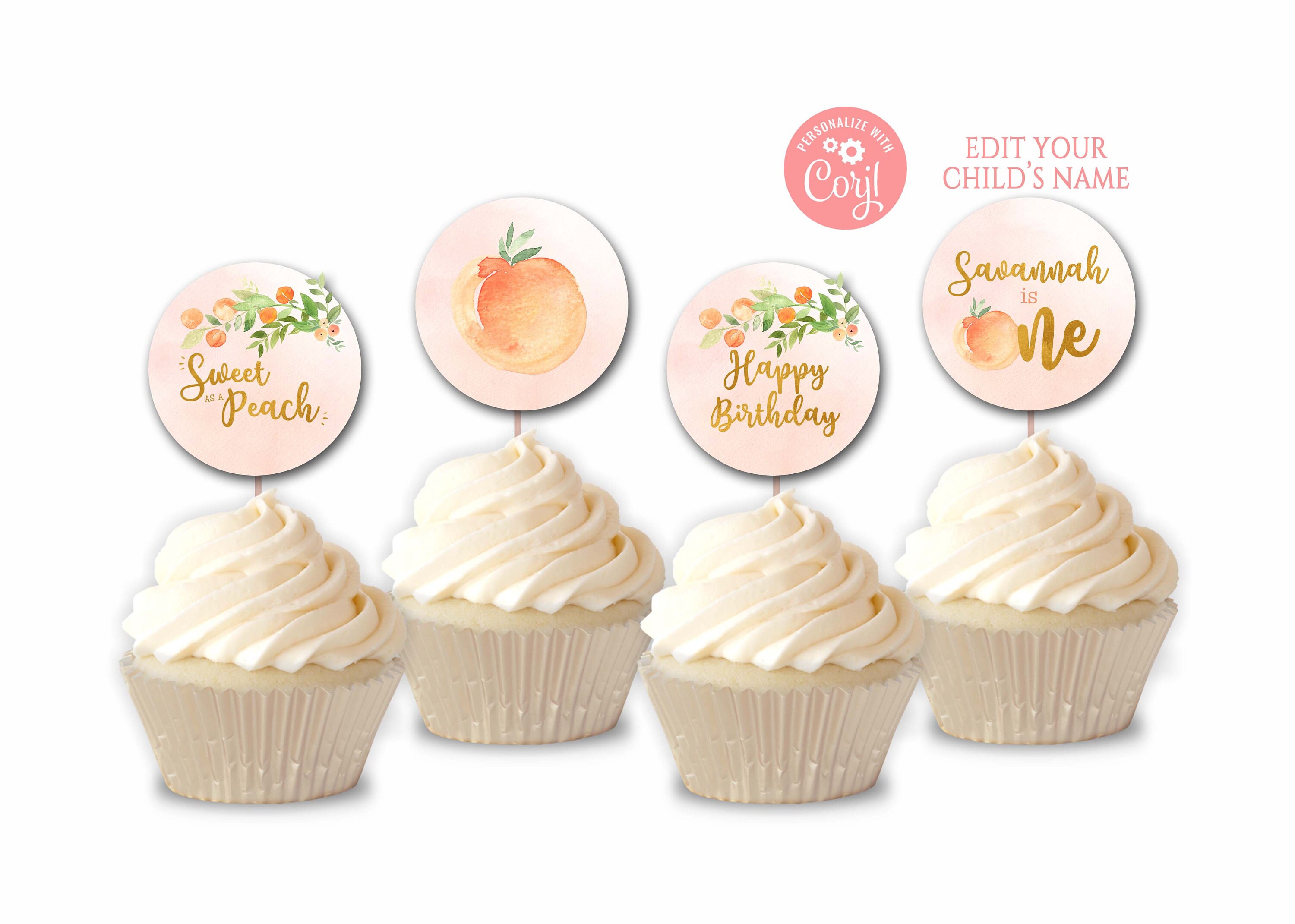 Peach Cupcake Toppers Peach Birthday Party Cupcake Toppers - Etsy