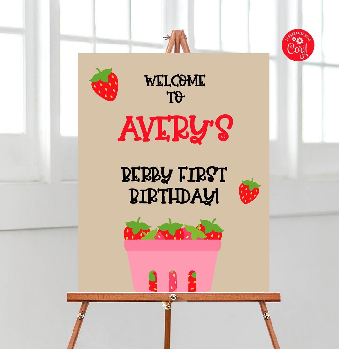 Editable Strawberry Welcome Sign Editable Birthday Welcome Sign ...