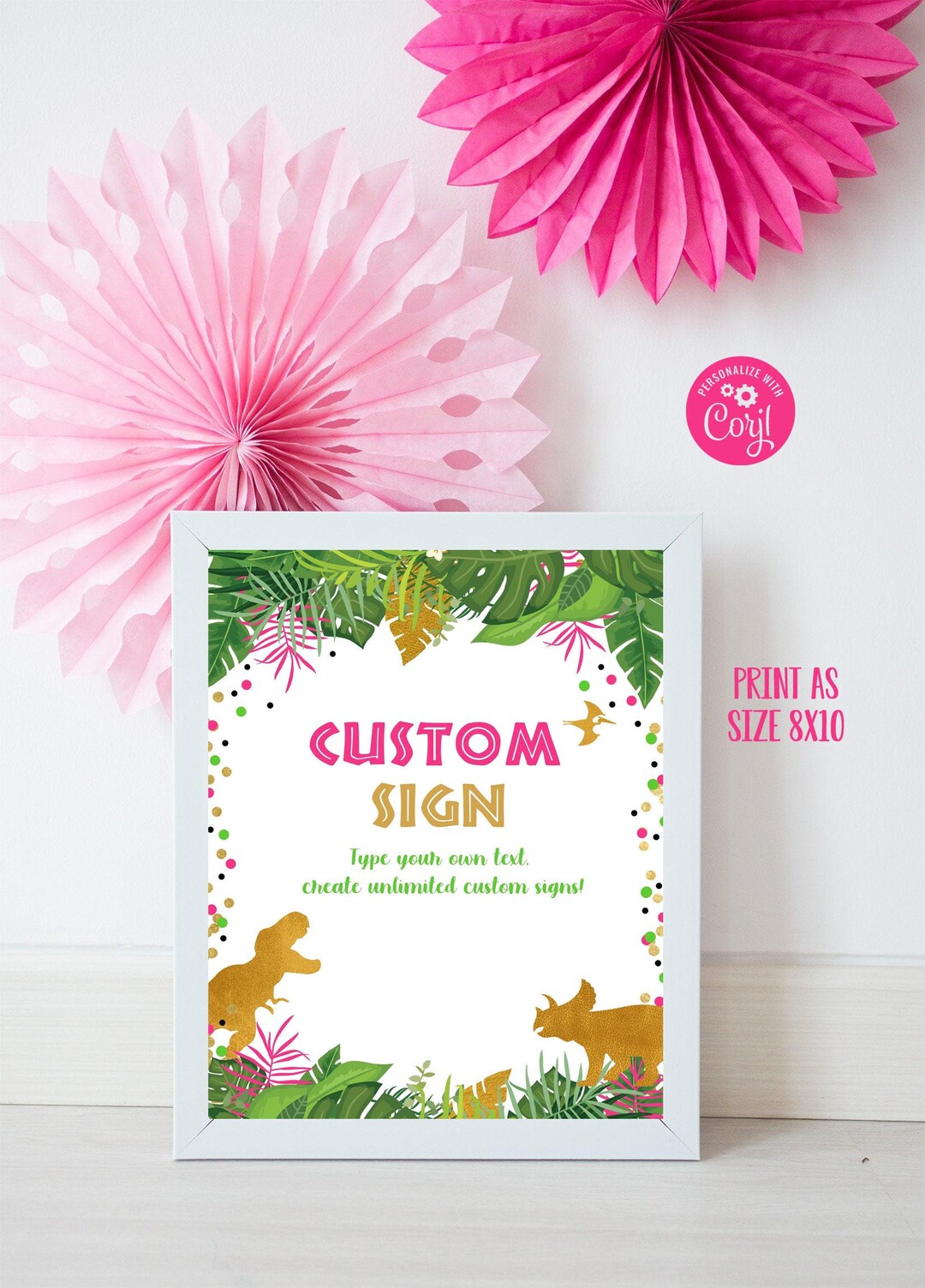 Editable Custom Sign, Dinosaur Signs, Dinosaur Party Sign, Custom Signs ...