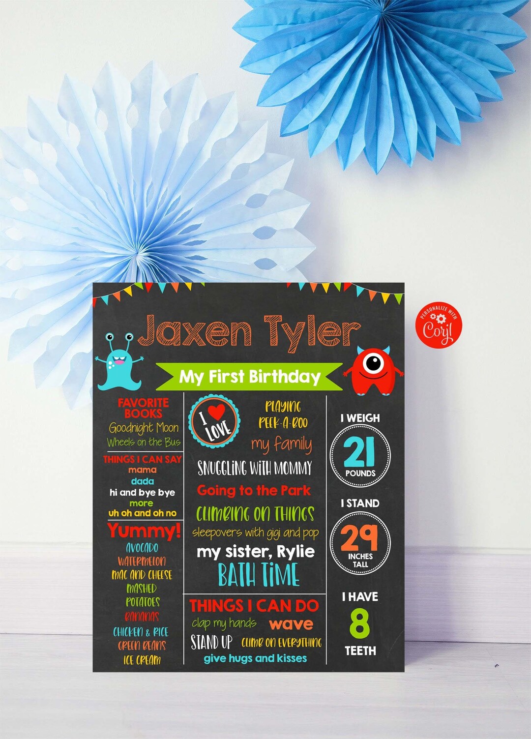 Editable Monster Milestone Sign Monster Stat Poster Our Little Monster ...