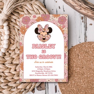 Editable Groovy Minnie Invitation Two Groovy Retro Two Wild Minnie ...