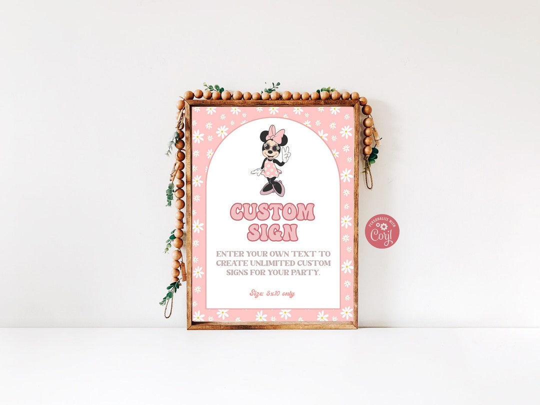Editable Retro Daisy Minnie Mouse Custom Sign Minnie Mouse Party Signs ...