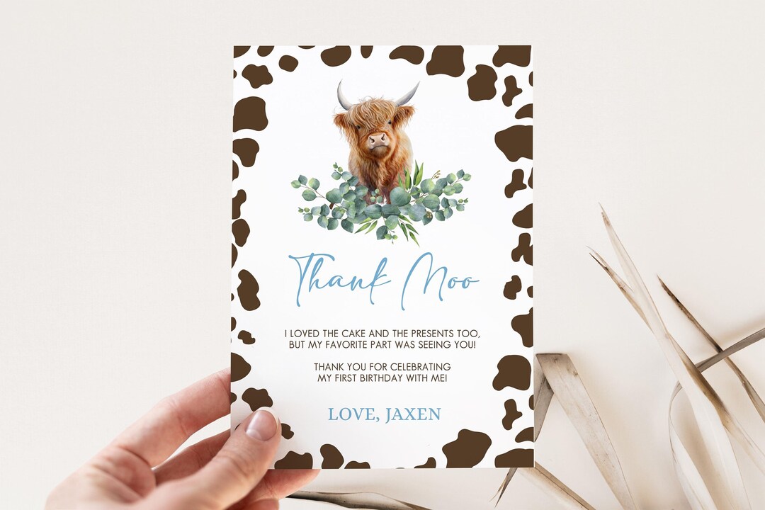 Cow Thank You Note Holy Cow Highland Cow Calf Thank You Note Greenery ...