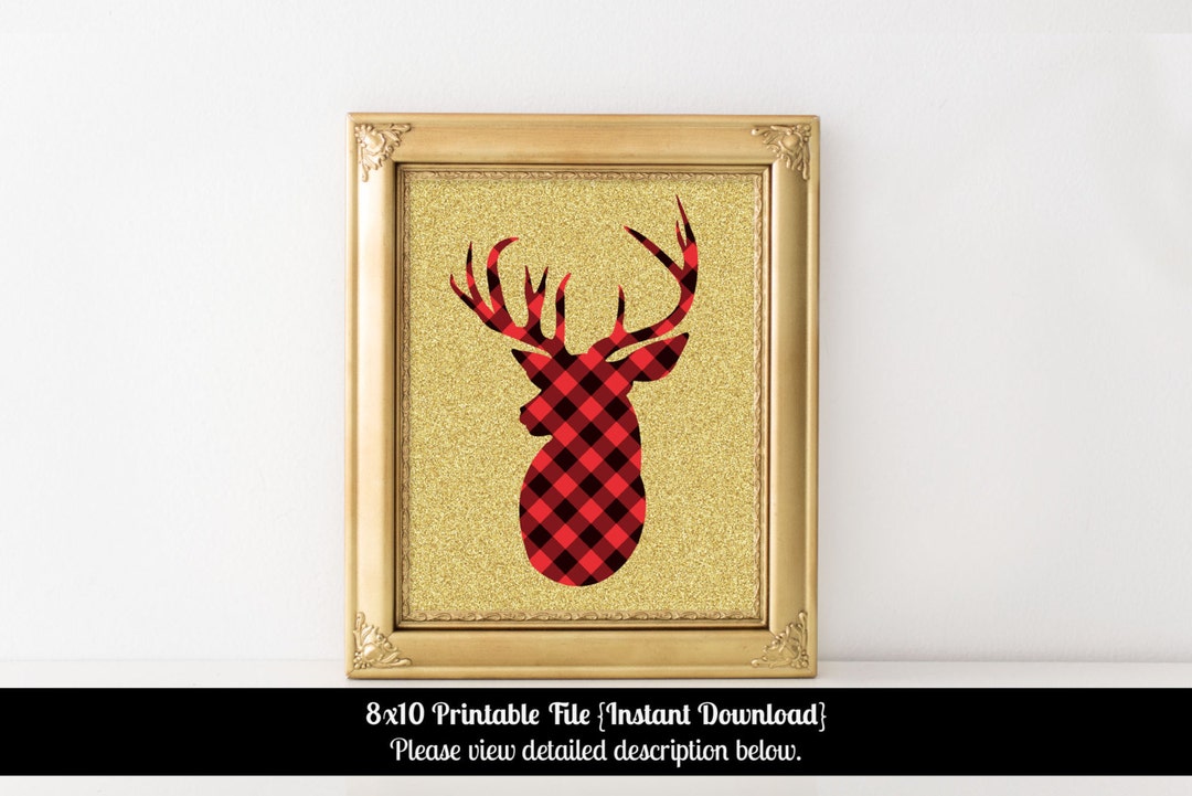 Deer Head Sign, Buffalo Plaid Deer Head Sign, Deer Sign, Lumberjack ...