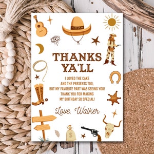 Editable Cowboy Thank You Note Rodeo Cowboy 1st Birthday Thank You Card ...