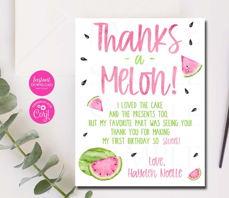 Editable Watermelon Thank You Note Thanks a Melon Thank You - Etsy