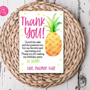 Editable Pineapple Thank You Card Pineapple Birthday Thank You Note ...