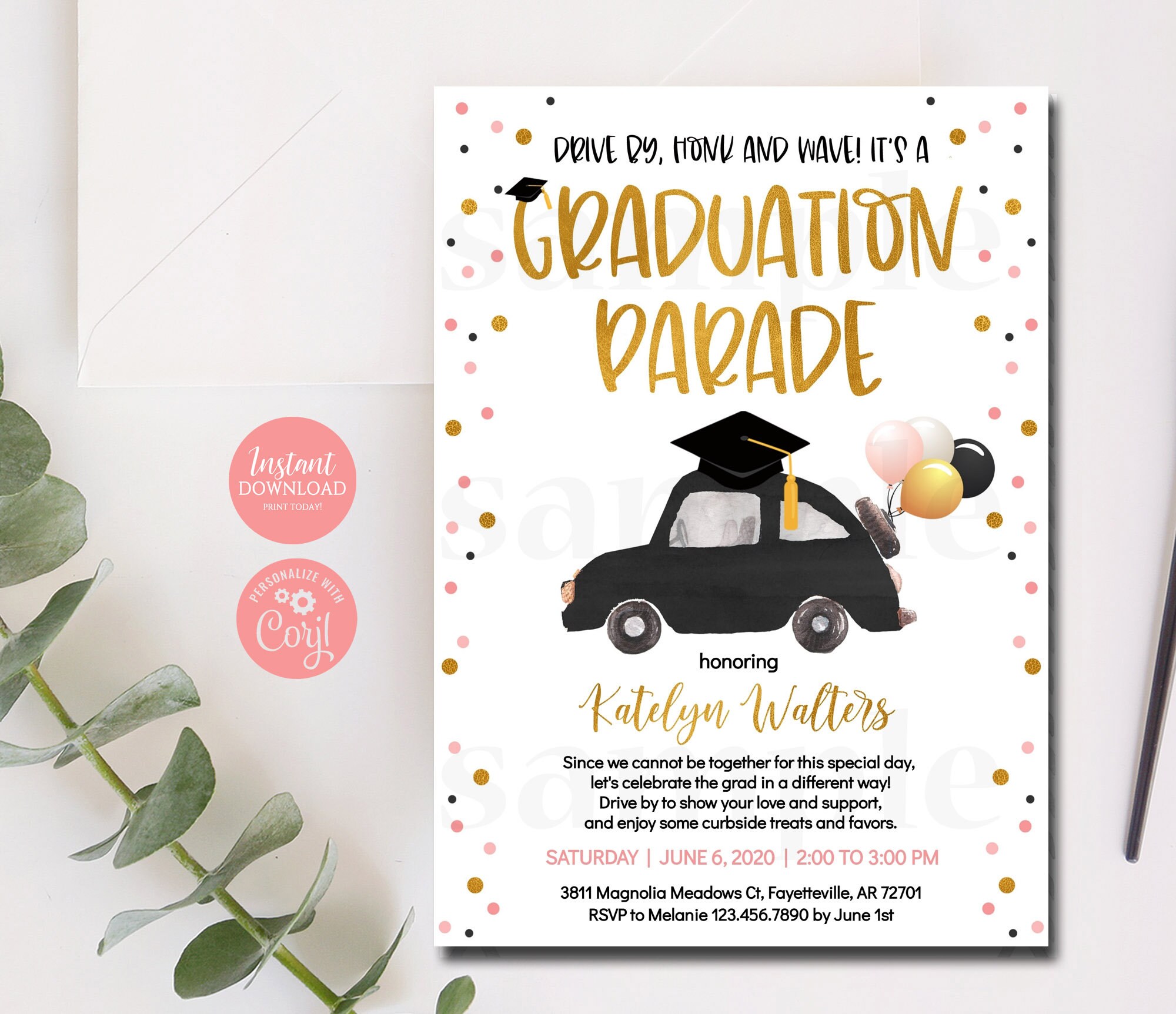 Invitations & Announcements Paper & Party Supplies Editable Drive By ...