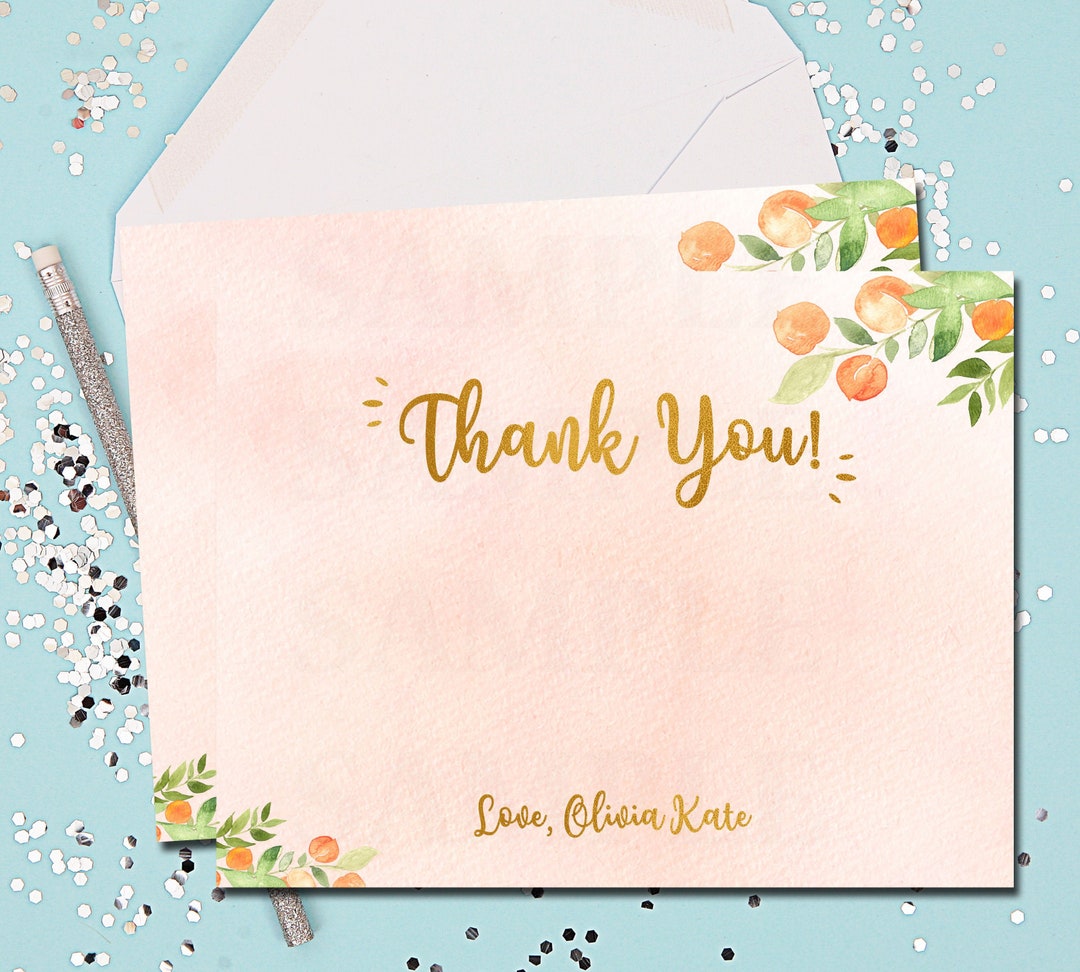 Peach Thank You Cards, Peach Thank You Notes, Birthday, Peach, Sweet as ...