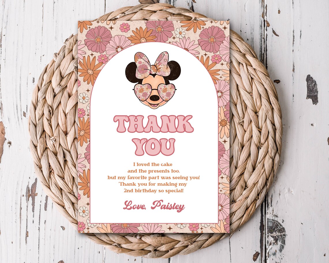 Editable Groovy Minnie Thank You Cards Retro Minnie Mouse - Etsy