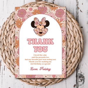 Editable Groovy Minnie Thank You Cards Retro Minnie Mouse Thank You ...